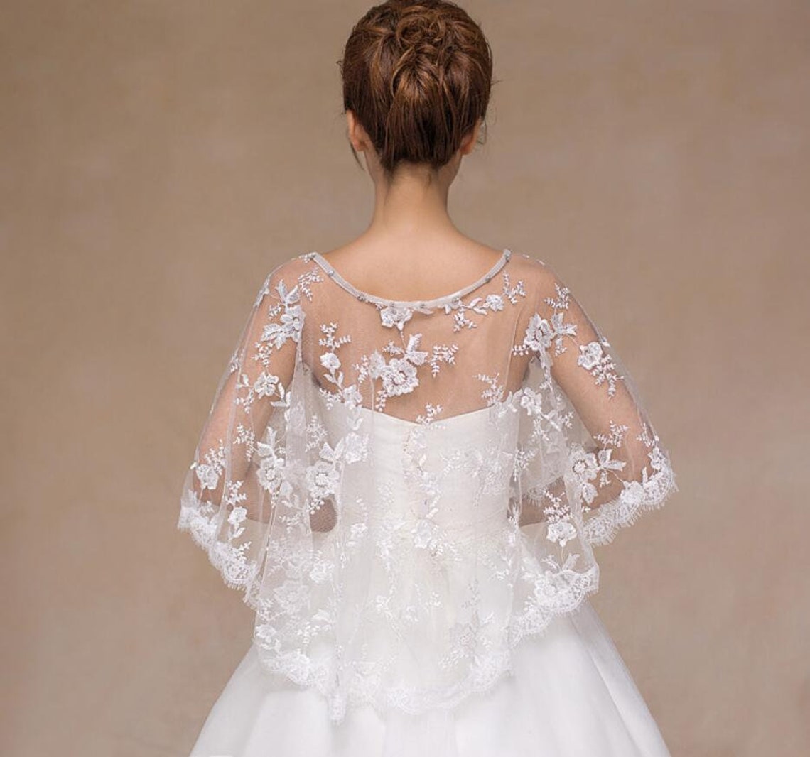 Handfinished Ivory Bridal Lace Wedding Poncho Shawl Capelet - Etsy UK
