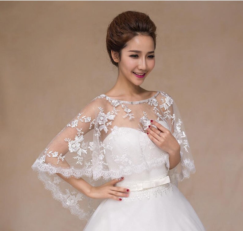 Handfinished Ivory Bridal Lace Wedding Poncho Shawl Capelet - Etsy UK