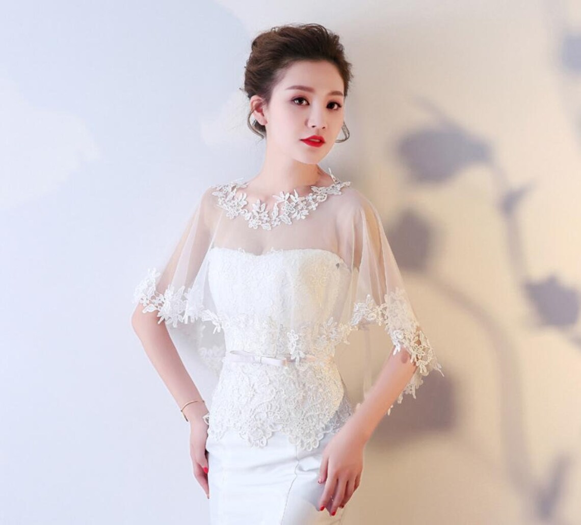 Handcrafted Wedding Ivory Lace Tulle Trim Bridal Shawl Wrap - Etsy
