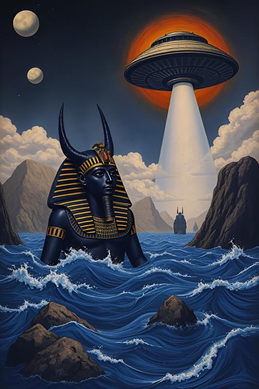 Egyptian Space Ship Over the Sea - Etsy