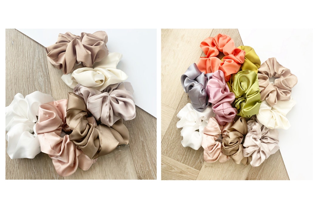 Super Soft Neutral Color Satin Silk Scrunchies, Beige Scrunchy, Neutral ...