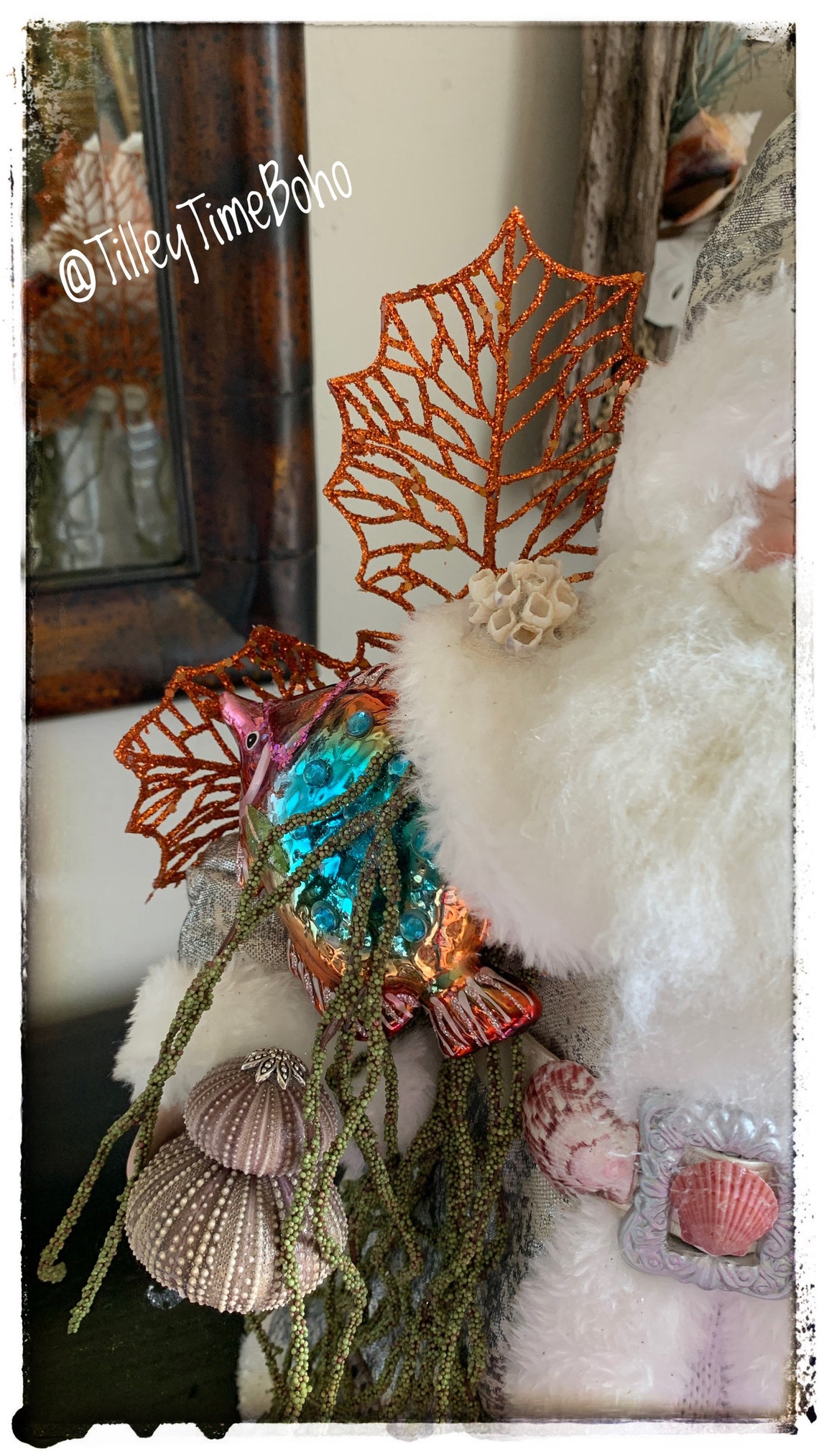 Large 22 Coastal Santa With Glass Sea Turtle and Fish Sea - Etsy