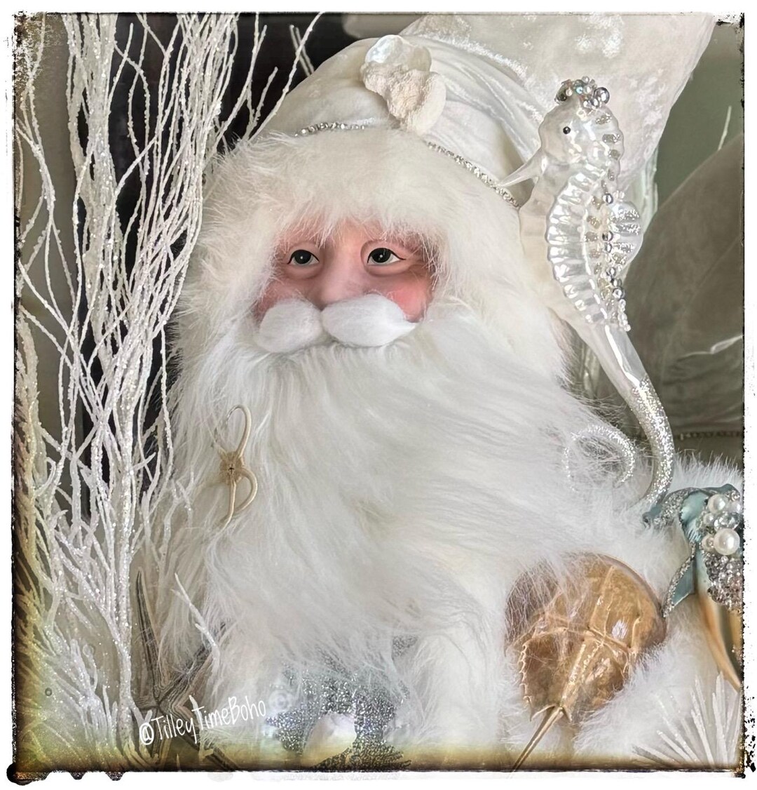 XXL 45 White Coastal Santa With Glass Seahorse Starfish Tree Sea Life ...