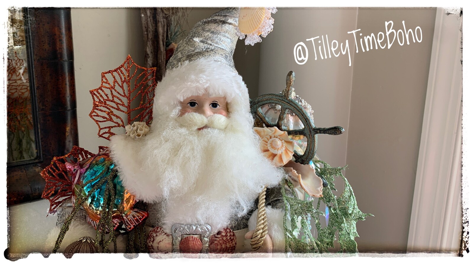 Large 22 Coastal Santa With Glass Sea Turtle and Fish Sea Life ...