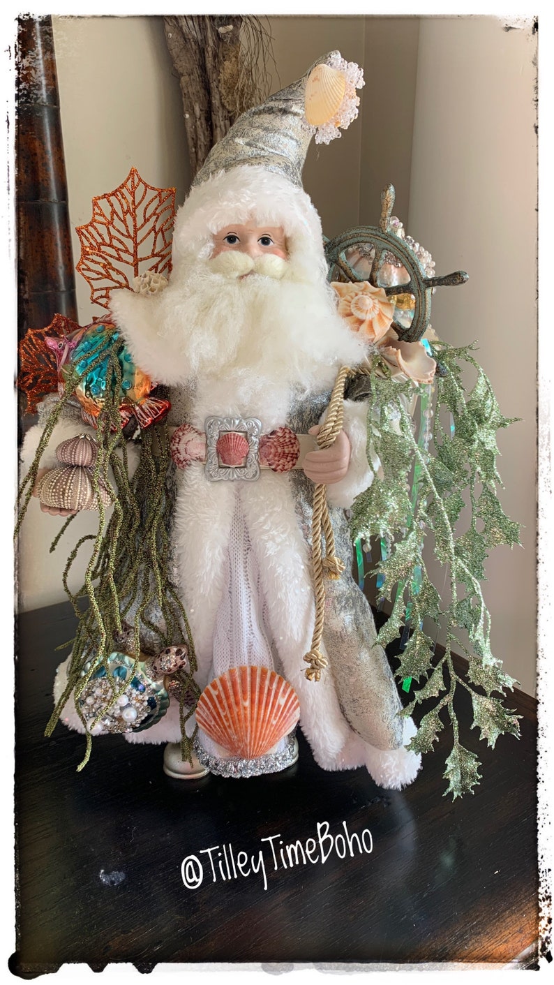 Large 22 Coastal Santa With Glass Sea Turtle and Fish Sea - Etsy