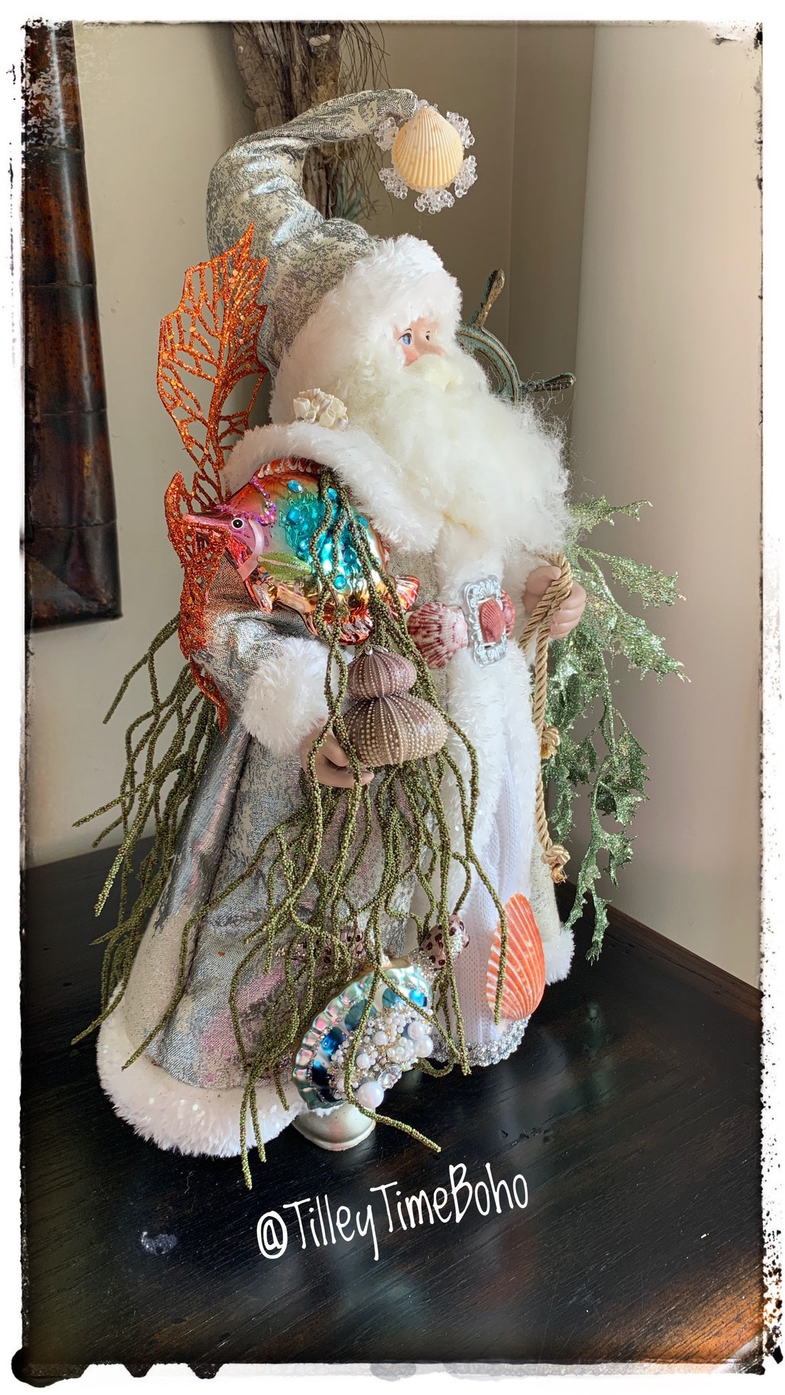 Large 22 Coastal Santa With Glass Sea Turtle and Fish Sea - Etsy