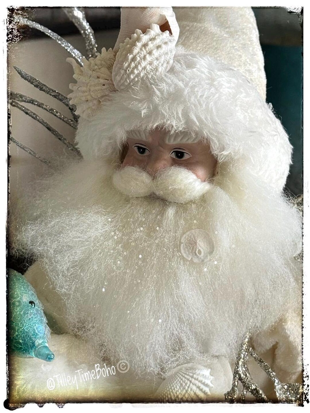 Small 14 Coastal Santa With Glass Dolphin, Seashell Lantern and ...