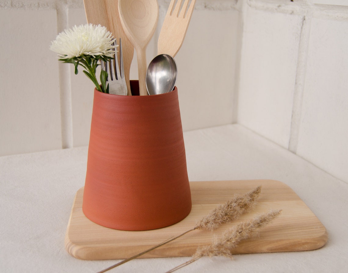 Ceramic Kitchen Utensil Holder Terracotta Spoon Holder | Etsy