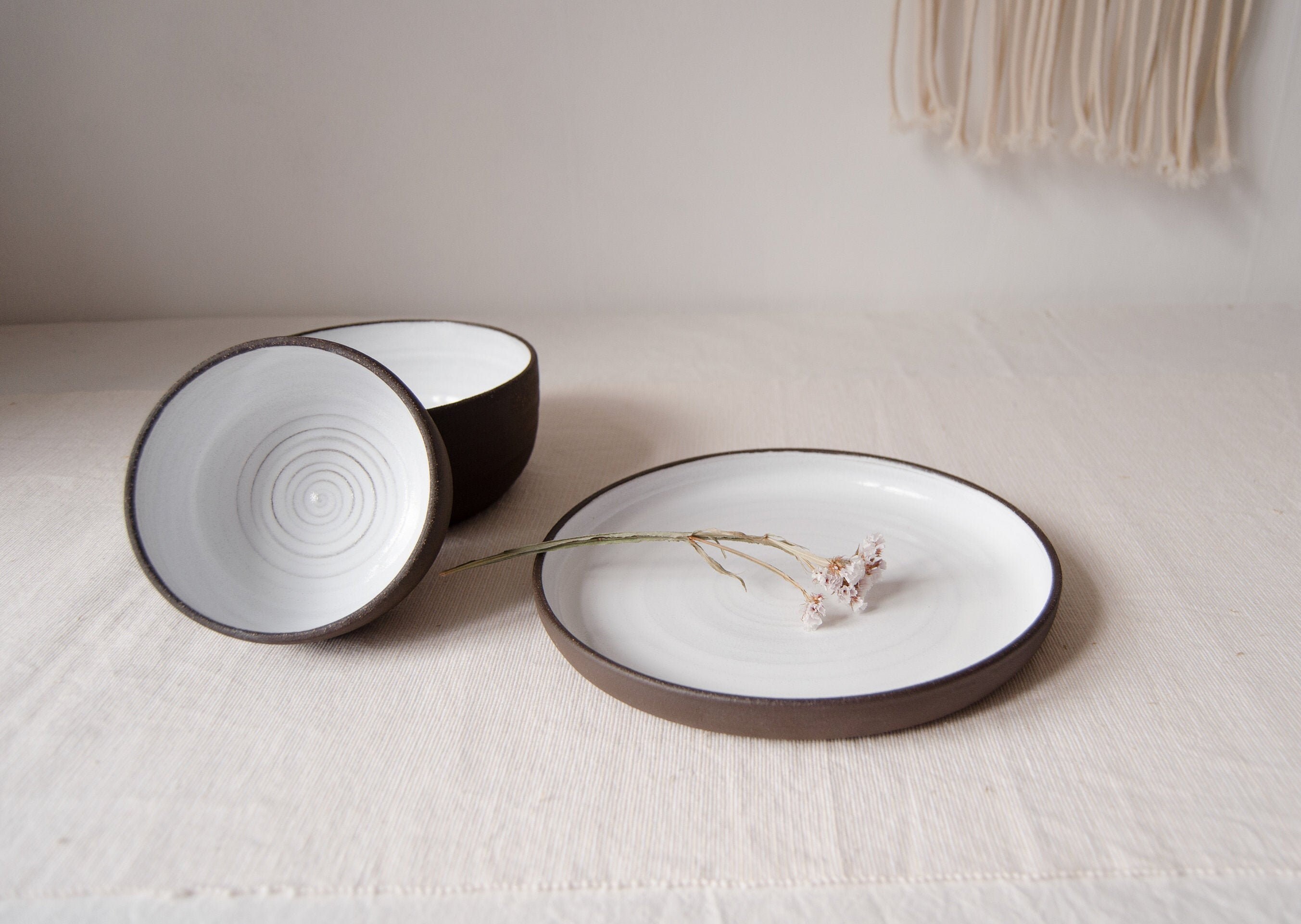 Dinnerware Set Pottery Dinner Set of 3 Ceramic Bowl Handmade | Etsy