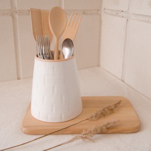 Ceramic Kitchen Utensil Holder Terracotta Spoon Holder - Etsy