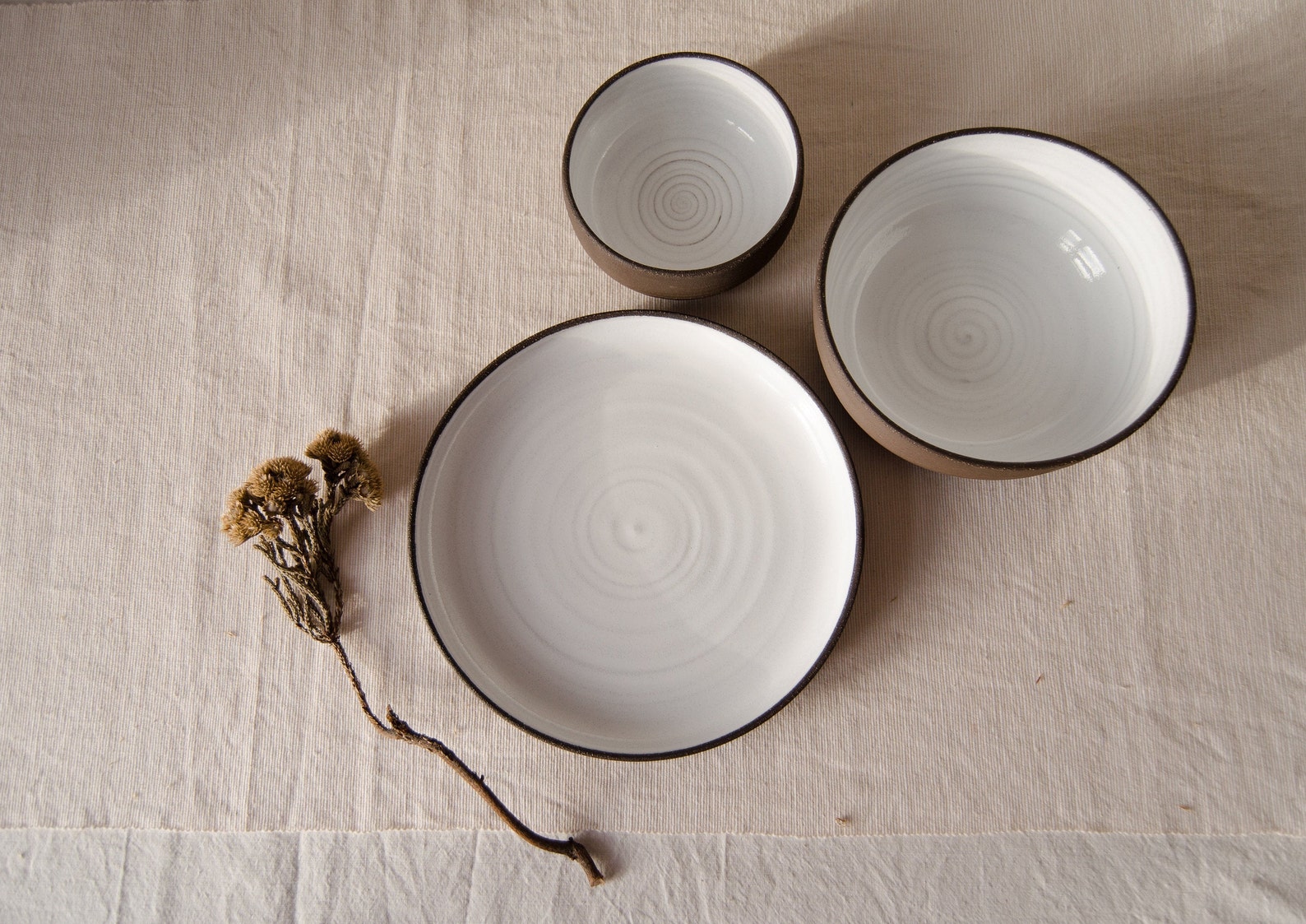 Dinnerware Set Pottery Dinner Set of 3 Ceramic Bowl Handmade | Etsy