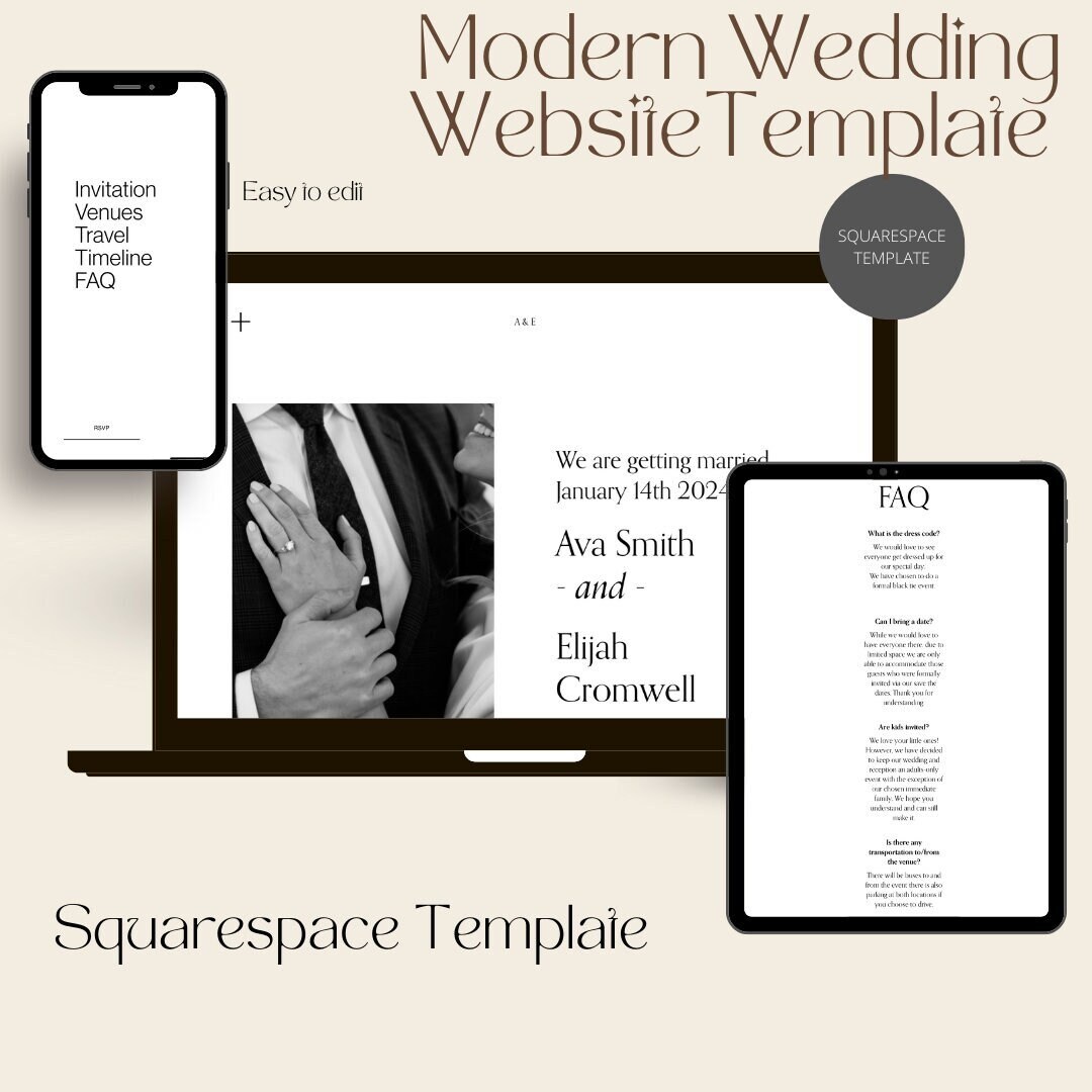 Modern Wedding Website Template, Website Template, Minimalistic Template, Digital RSVP, Digital ...