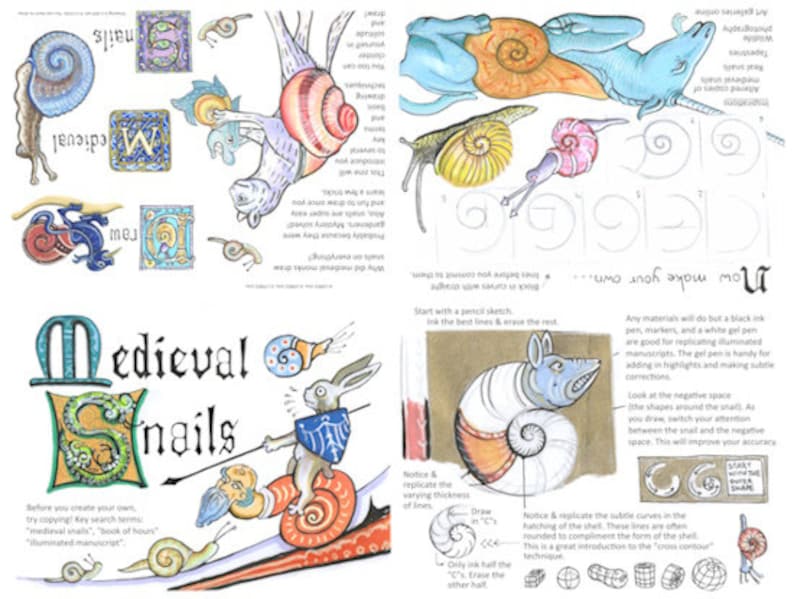 Draw Medieval Snails - a One Page Folding Zine - Etsy
