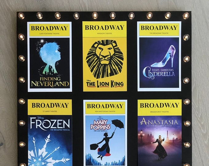 BROADWAY Playbill COLLAGE Wall Art With Marquee Lights ~ 20" X 28 ...