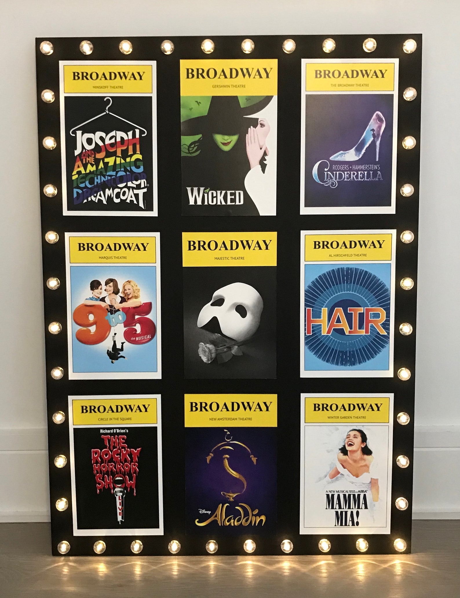 BROADWAY Playbill COLLAGE Wall Art With Marquee Lights | Etsy
