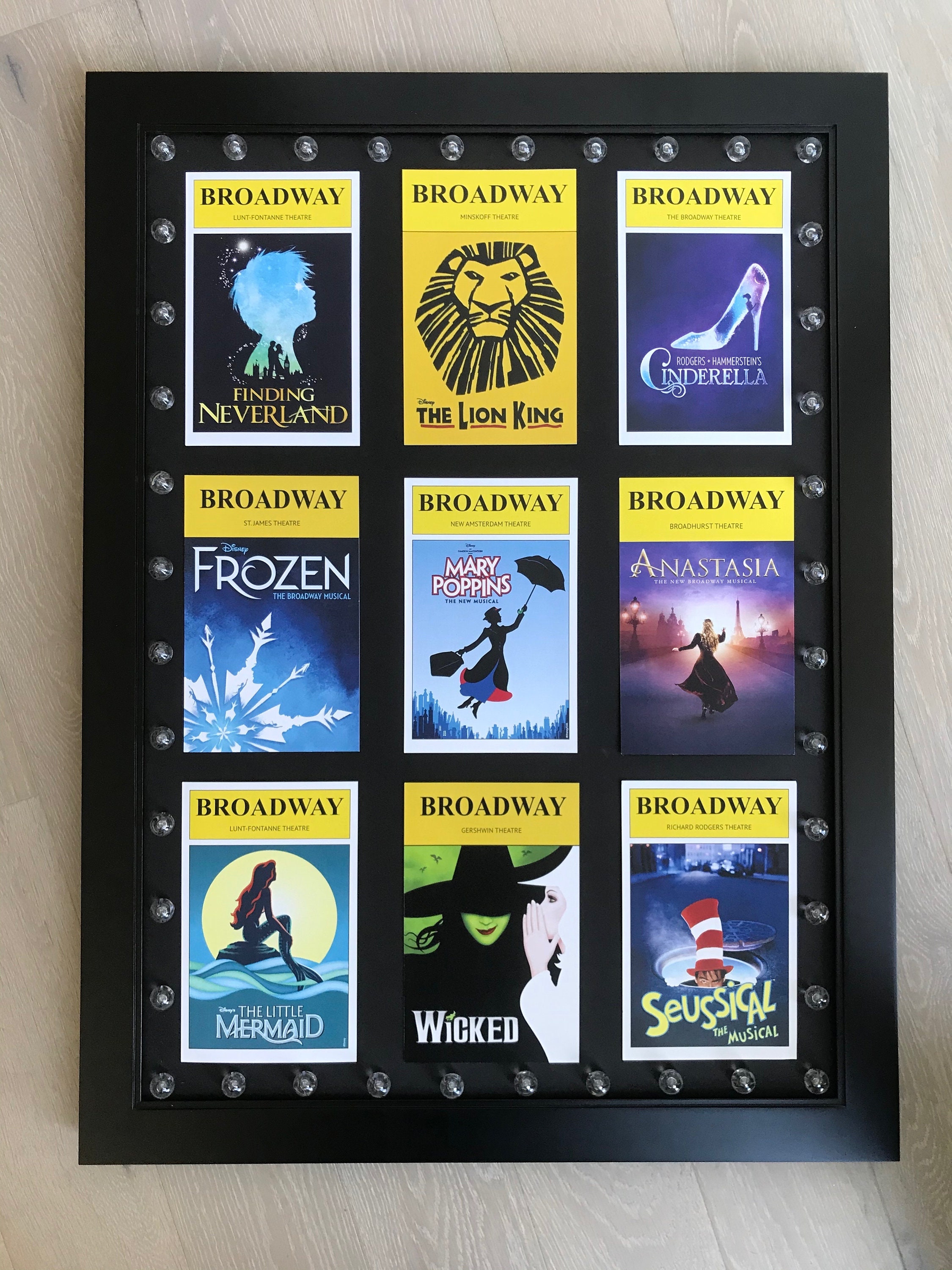 BROADWAY Playbill COLLAGE Wall Art With Marquee Lights | Etsy