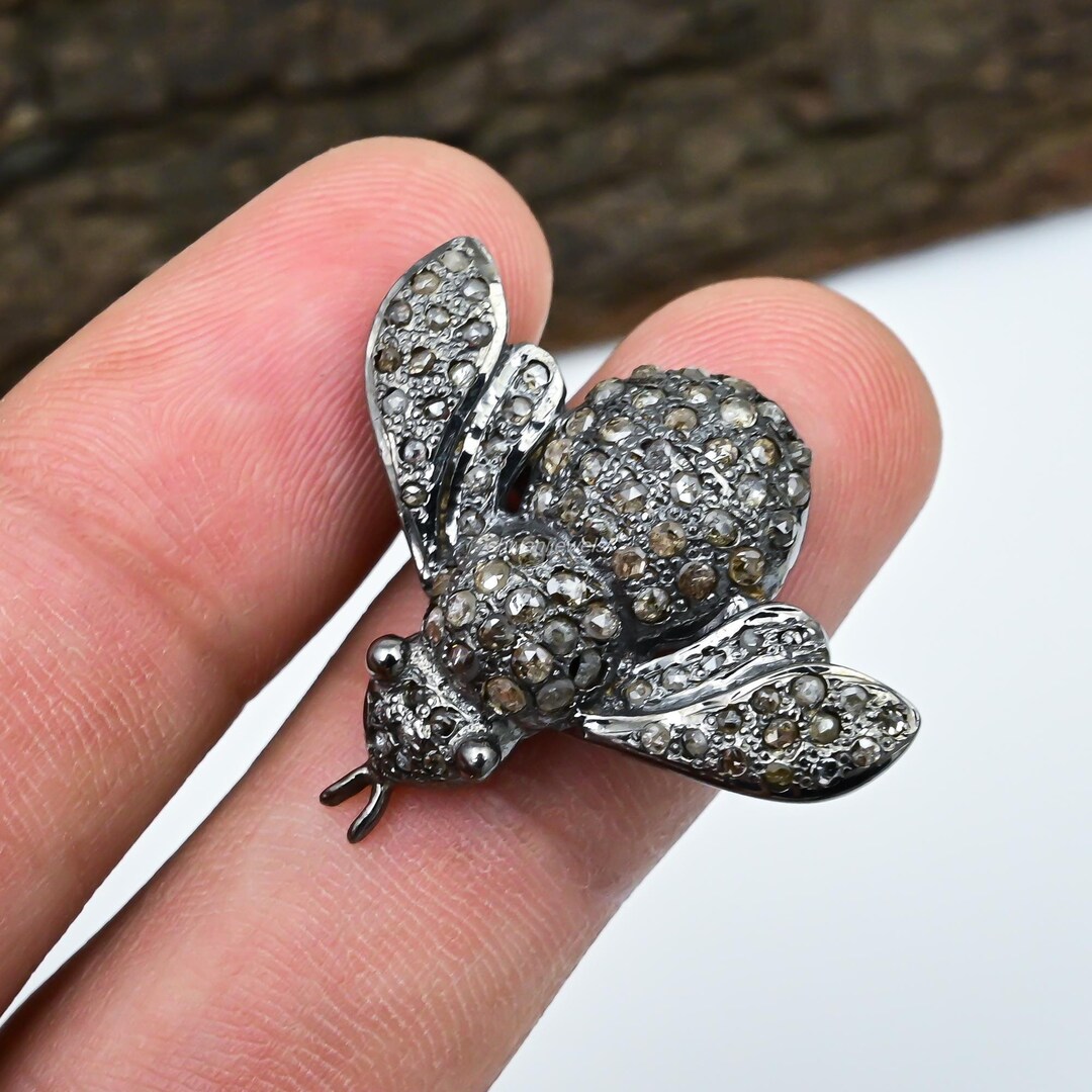Genuine Pave Diamond Bee Ring, 925 Sterling Silver Handmade Jewelry ...