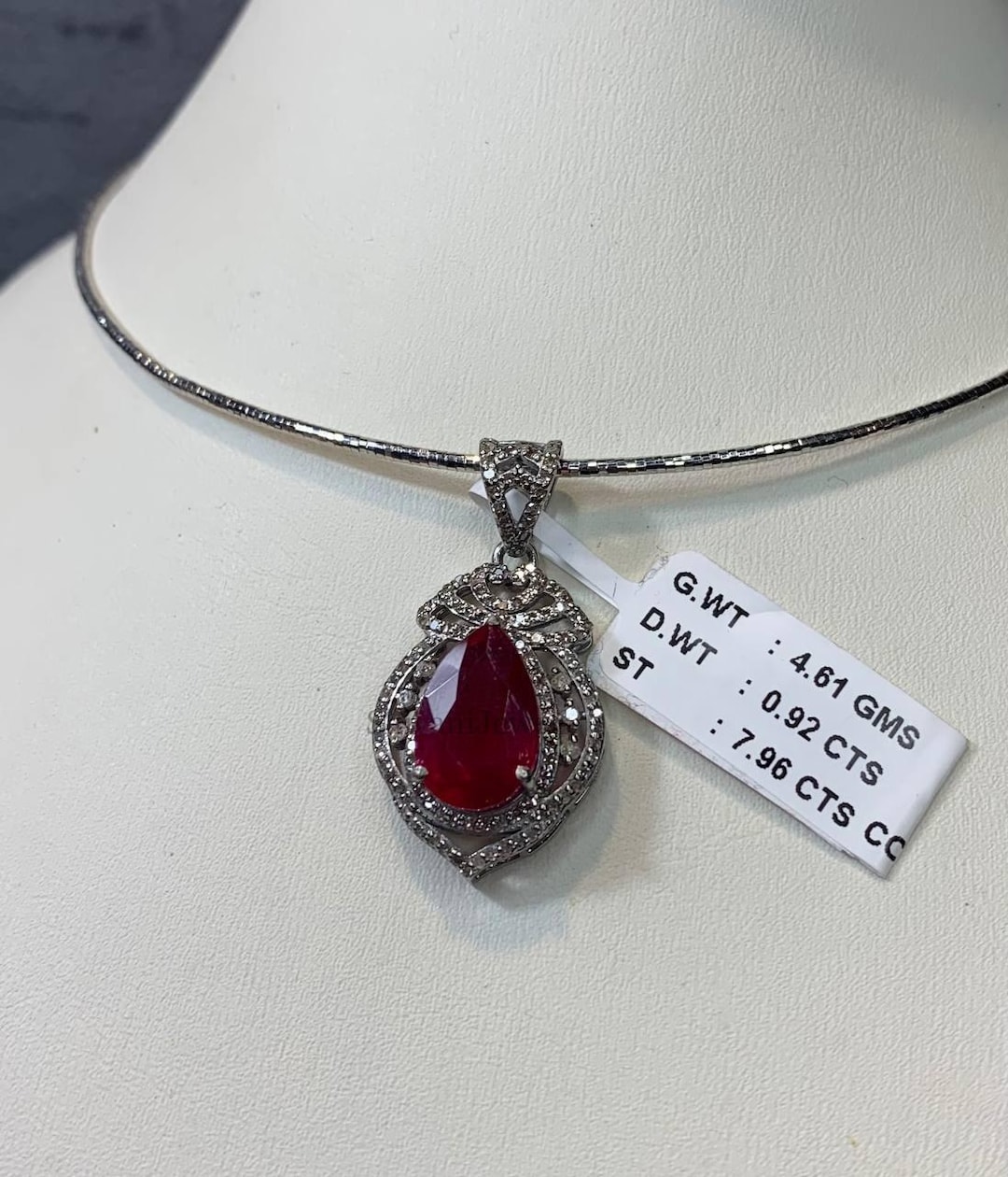 Natural Real Ruby Gemstone Pendant, Pave Diamond Pendant, 925 Sterling ...