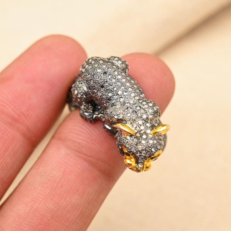 Diamond Panther Ring, 925 Sterling Silver, Gold Accent Art Deco ...
