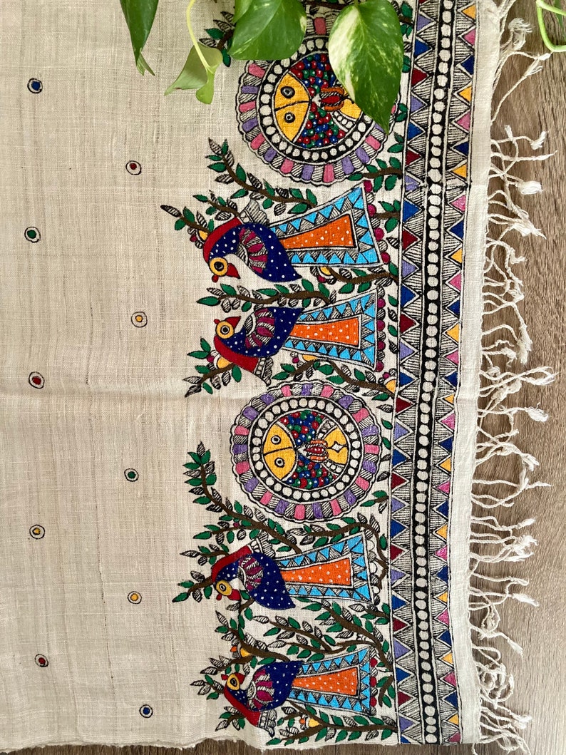 Handmade Silk Scarf, Pure Eri Ahimsa Silk With Handpainted Madhubani ...