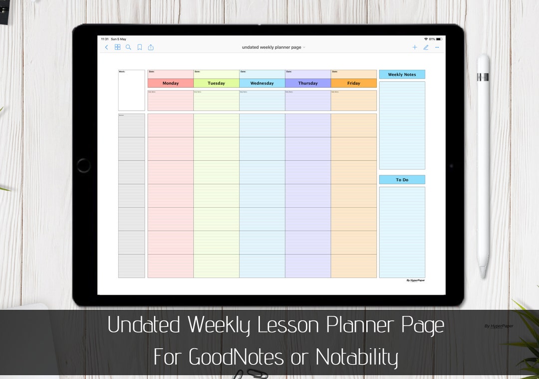 Teacher's Weekly Planning Page, Undated. Digital Pdf for Goodnotes and ...