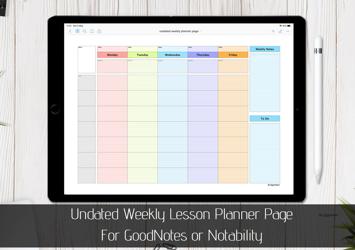 Teacher's Weekly Planning Page, Undated. Digital Pdf for Goodnotes and ...