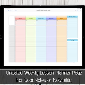 Teacher's Weekly Planning Page, Undated. Digital Pdf for Goodnotes and ...