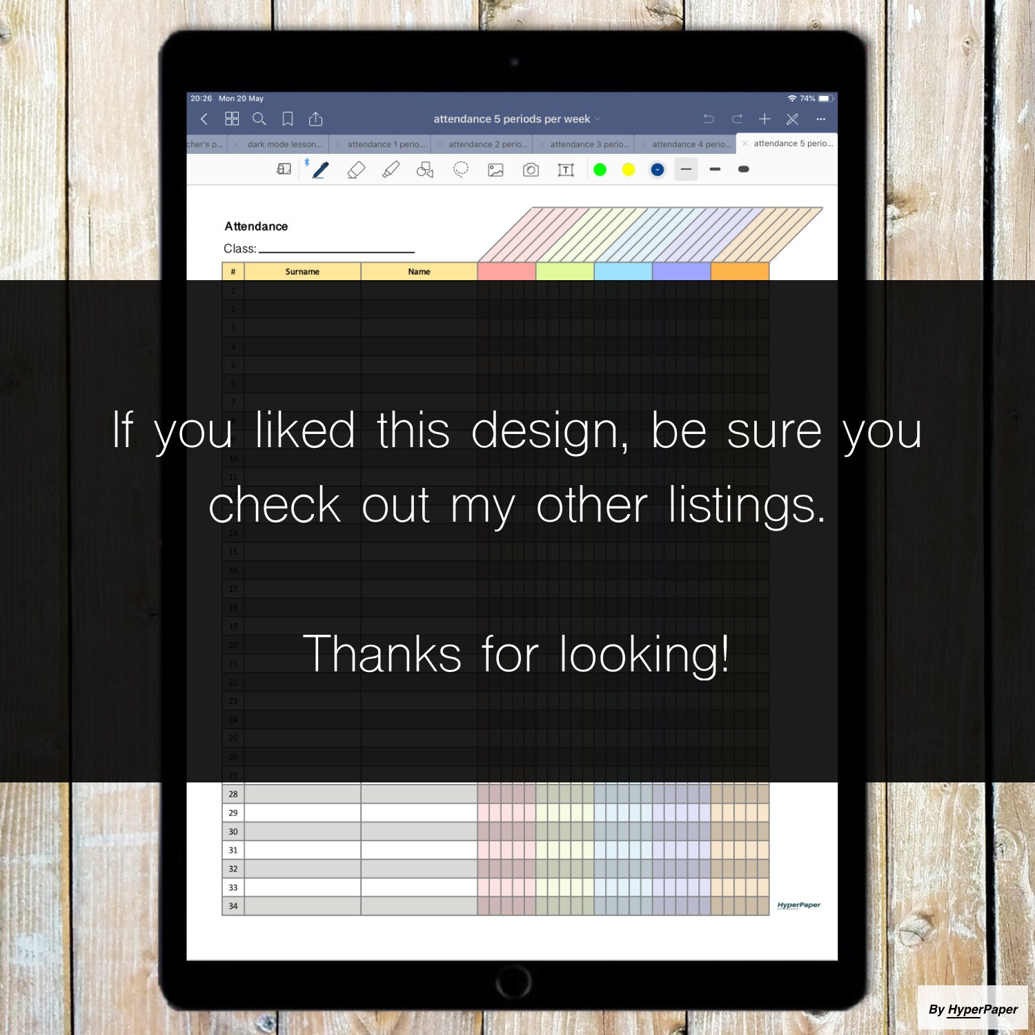 Teacher's Digital Attendance Sheets in Portrait for Goodnotes and ...