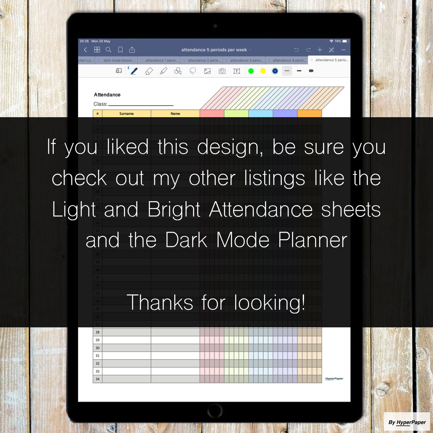 Teacher's Digital Attendance Sheets for Goodnotes and Notability. 1-5 ...