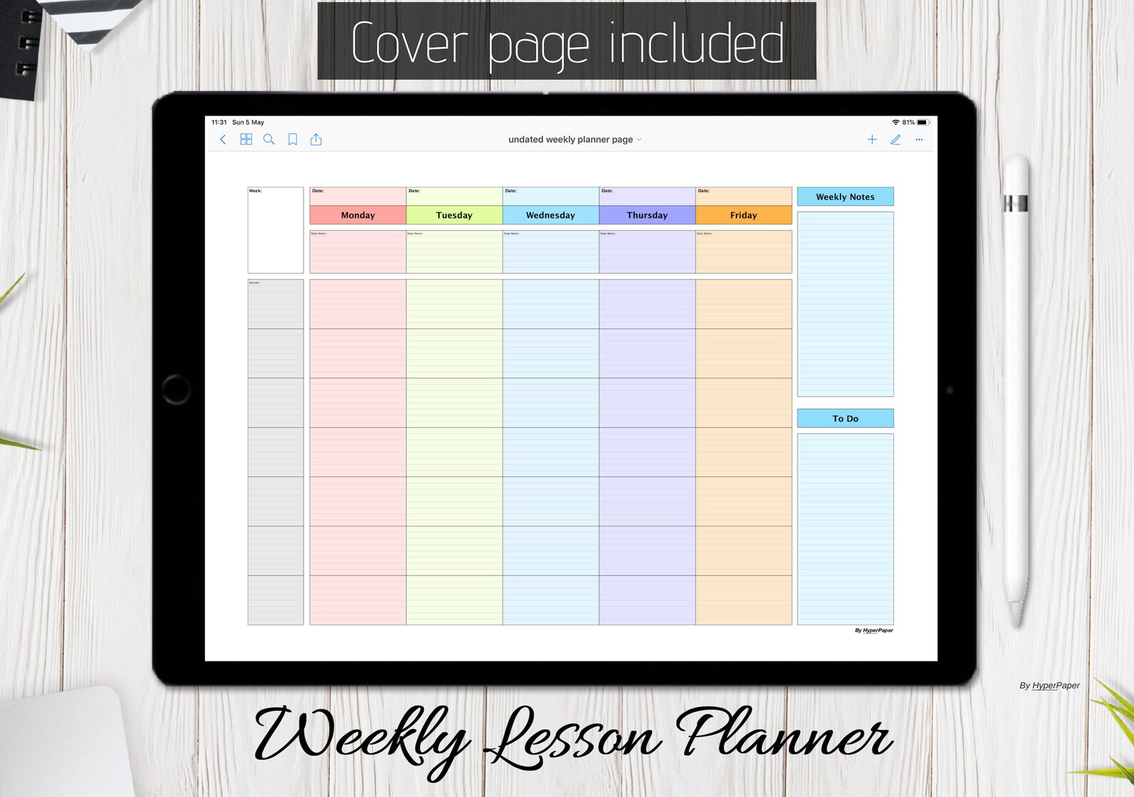 Teacher's Weekly Planning Page, Undated. Digital Pdf for Goodnotes and ...