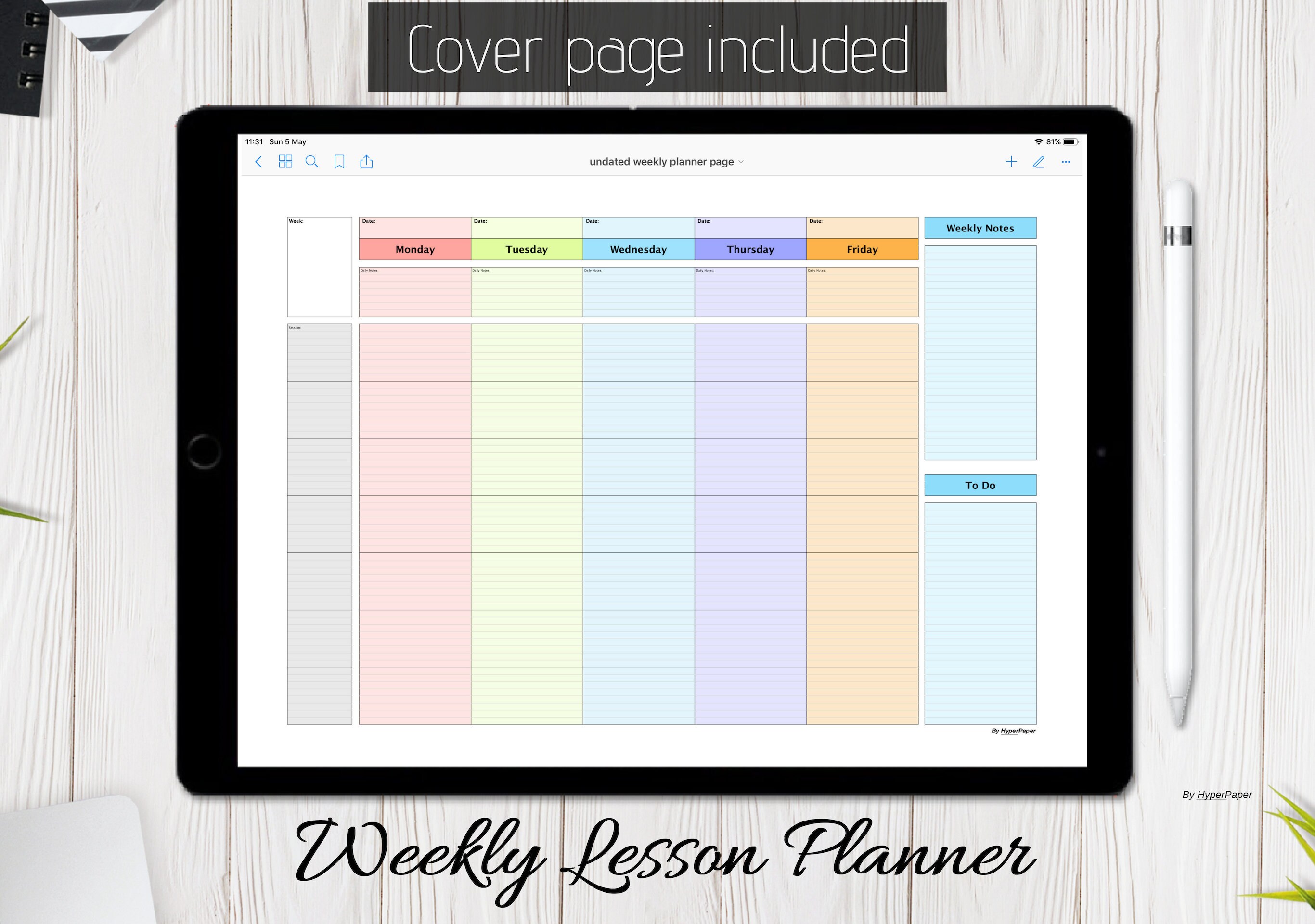 Teacher's Weekly Planning Page, Undated. Digital Pdf for Goodnotes and ...
