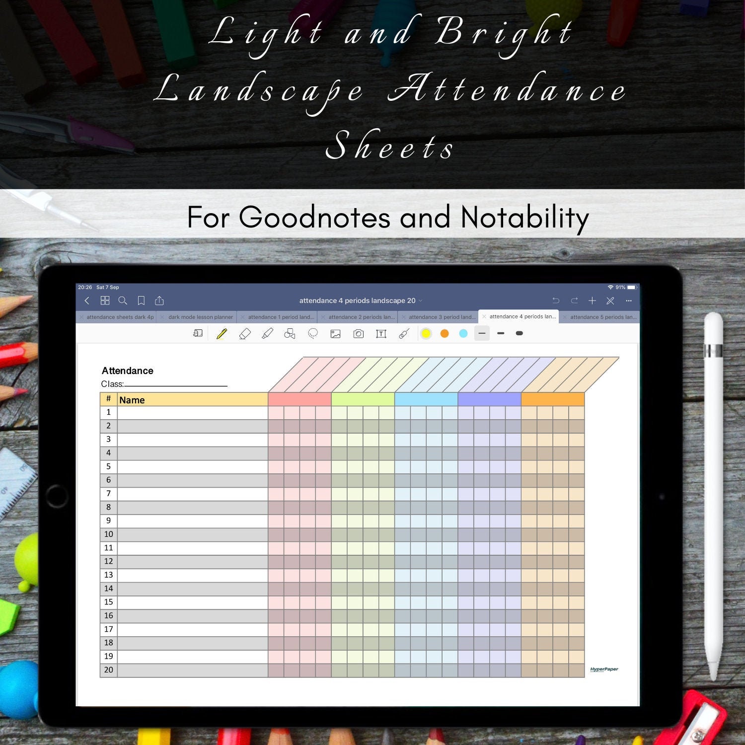 Light and Bright Landscape Digital Attendance Sheets for Goodnotes and ...