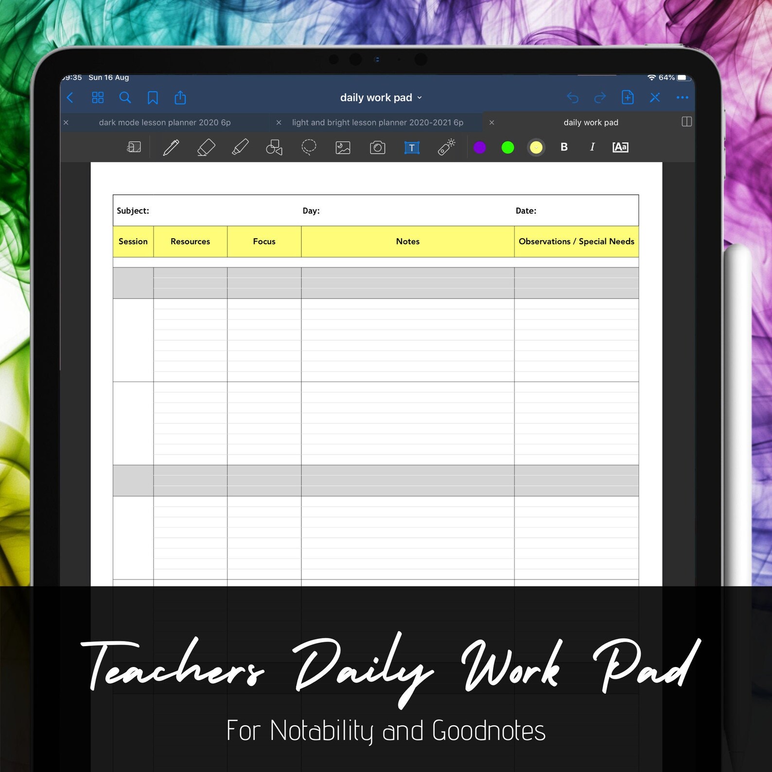Teachers Daily Work Pad for Goodnotes and Notability - Etsy