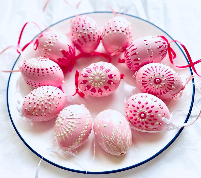 1 X Pink Hand Decorated Egg. Real Chicken Egg. Pysanky. Ornament. Gift ...