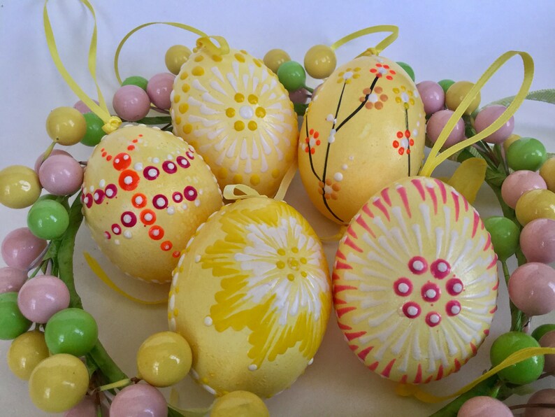 1 x Yellow Hand Decorated Egg. Yellow Collection. Pysanky. | Etsy