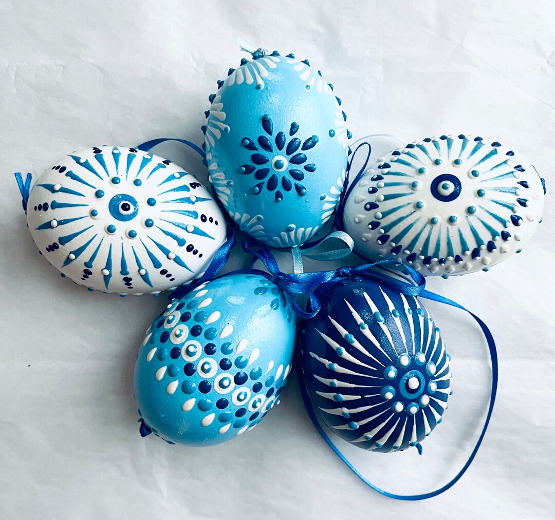 Set of 5 Hand Decorated Eggs. White&blue Collection or Mix and Match ...