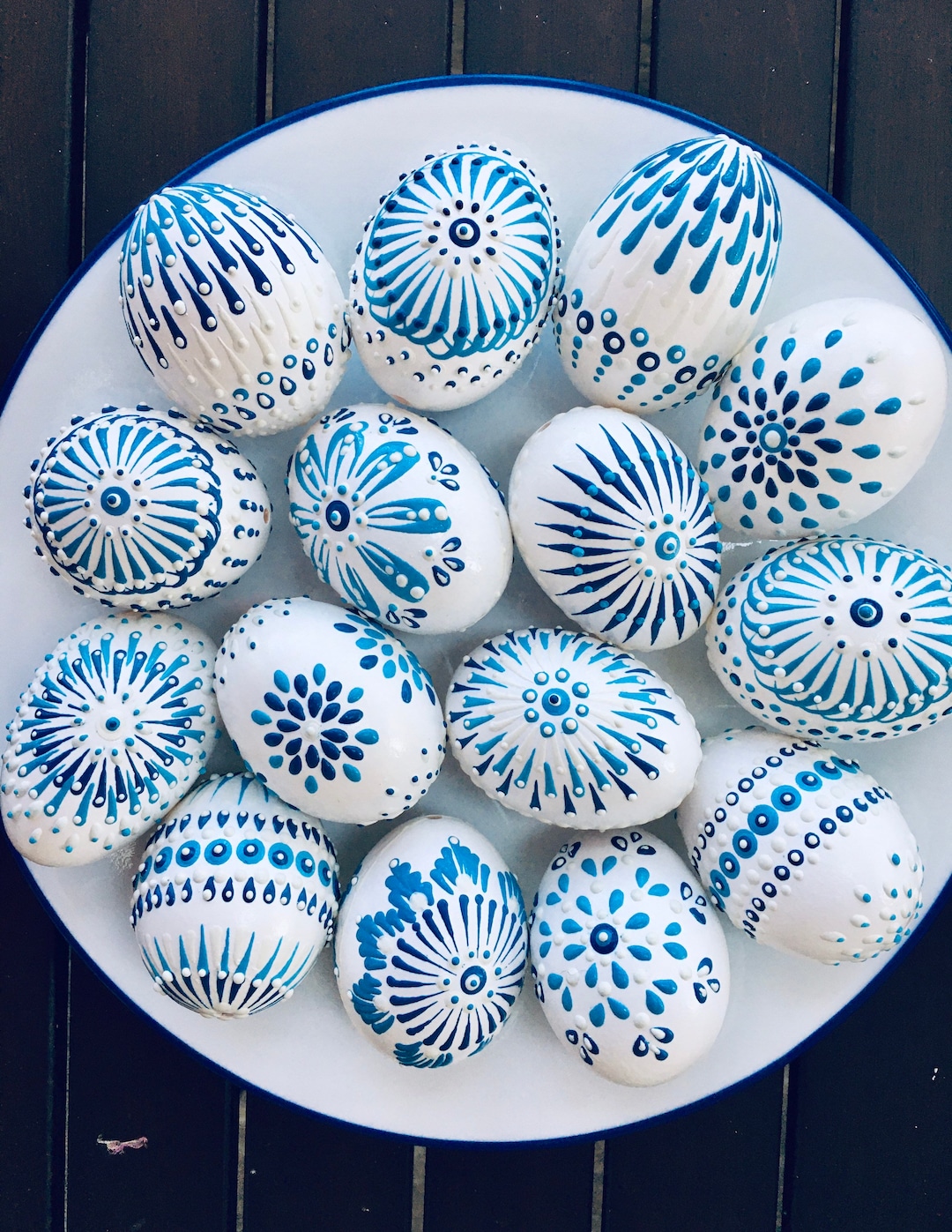 1 X White Blue Hand Decorated Egg. White & Blue Collection. Pysanky ...