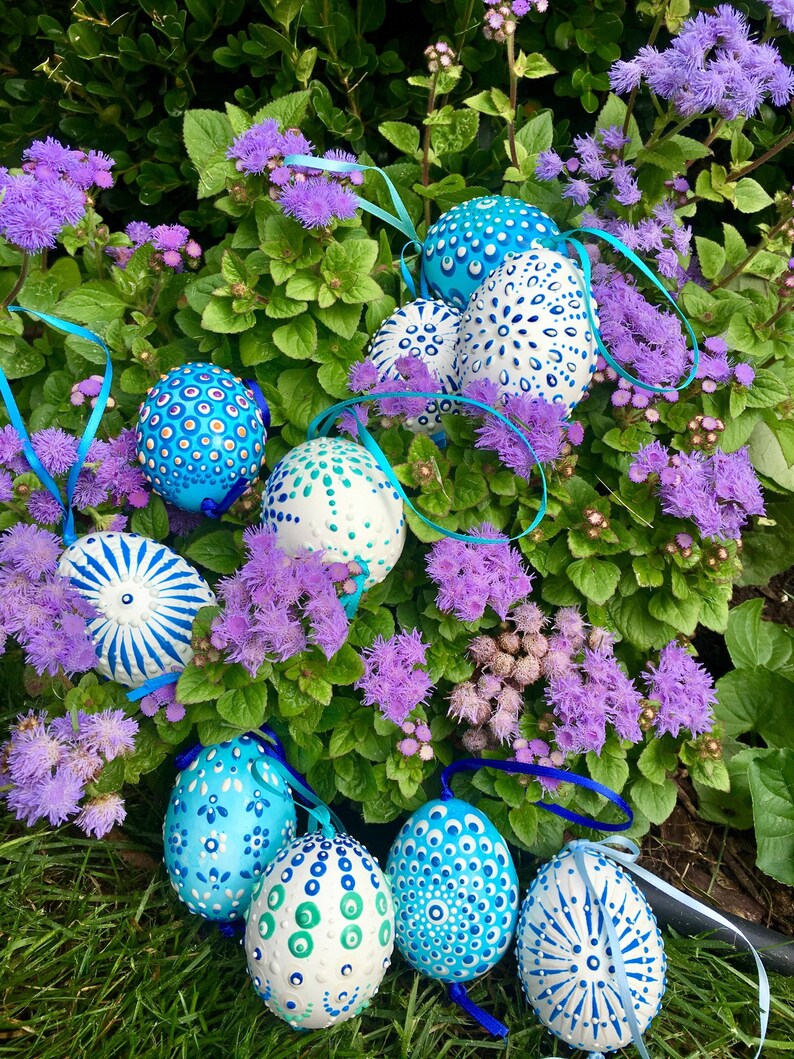 Set of 5 Hand Decorated Eggs. White&Blue Collection or Mix and | Etsy