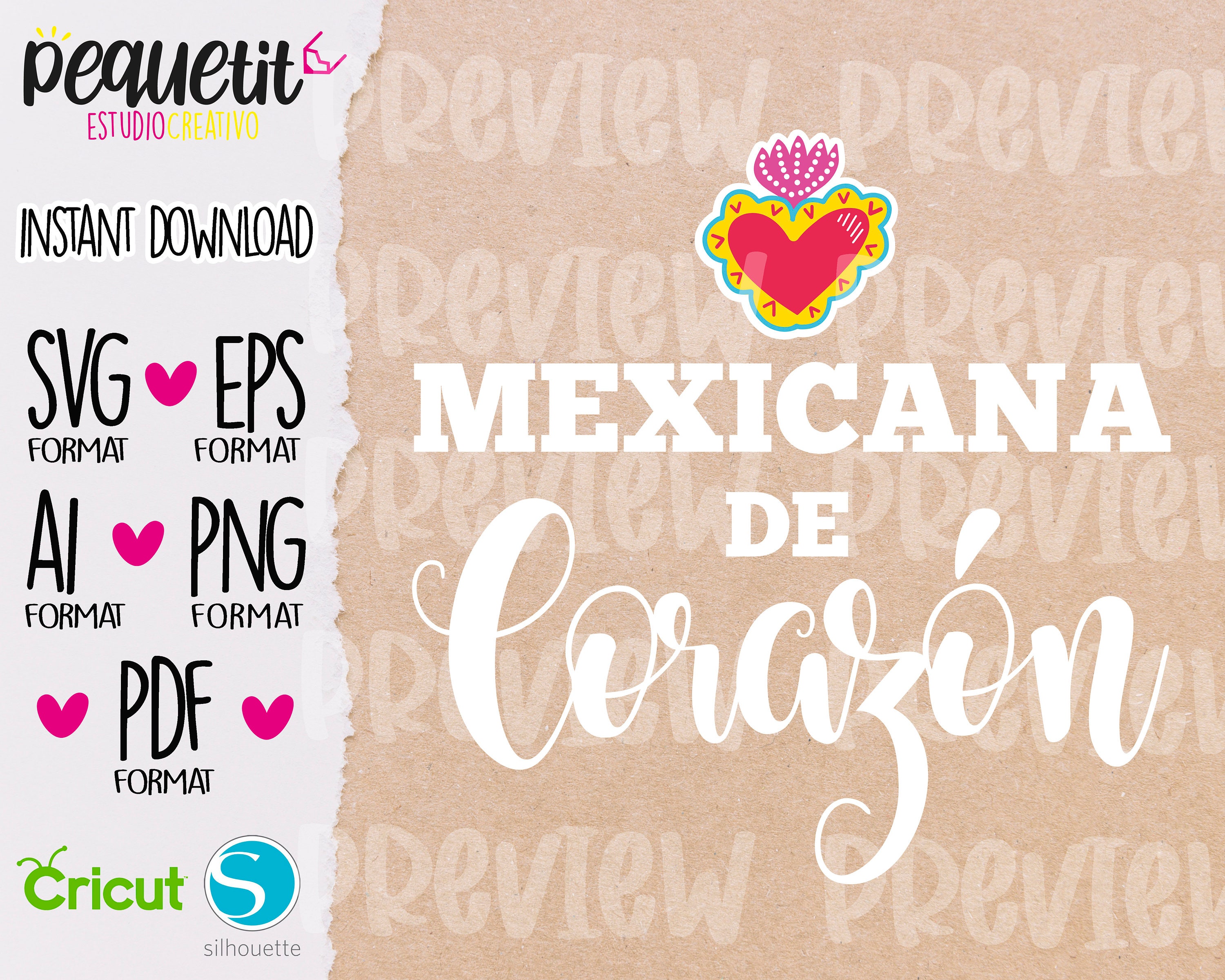 Mexicana De Corazon Rojo Svg/mexico SVG, Eps, Ai, Png, Pdf, Jpg/digital ...