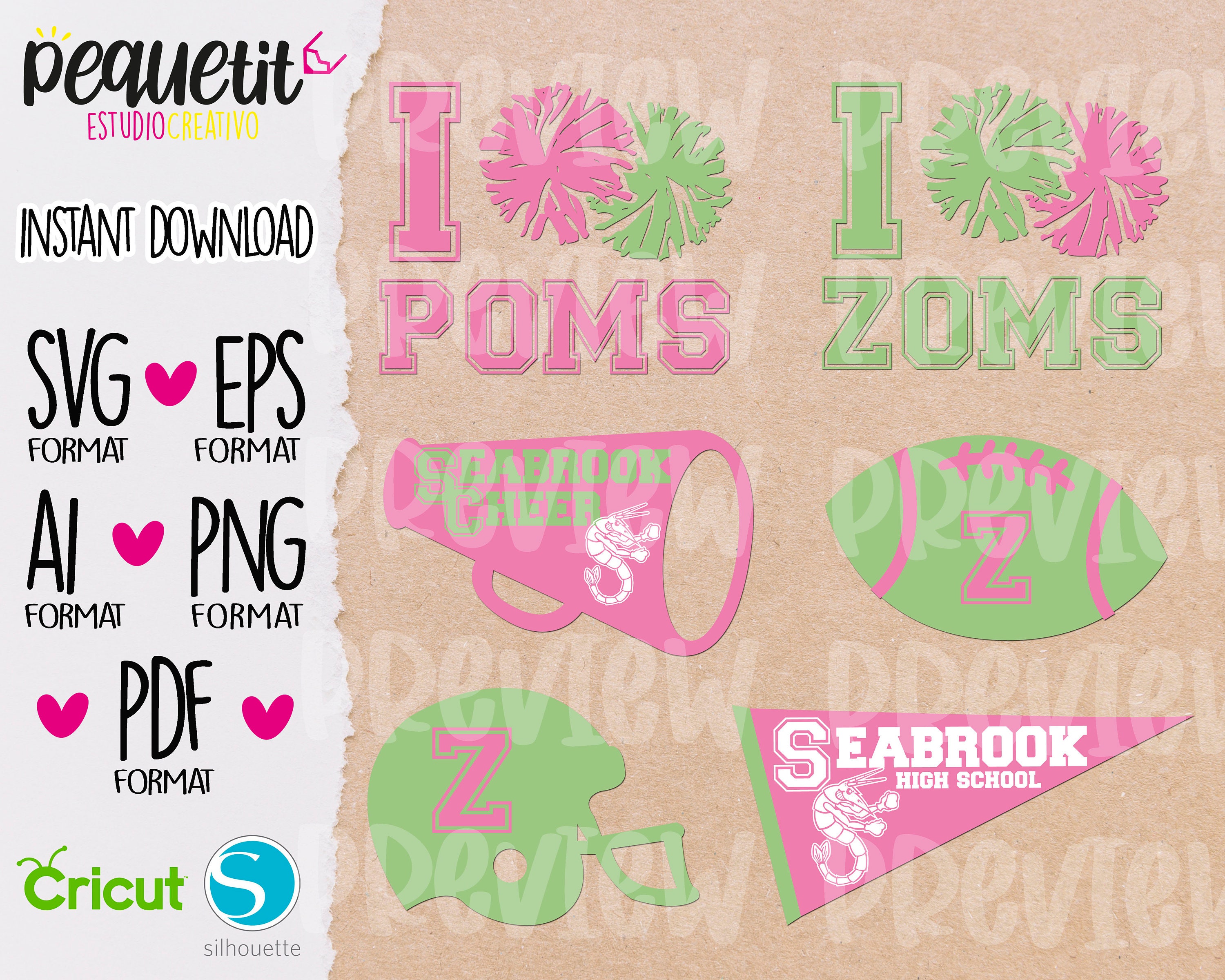 I Love Poms Zoms SVG Ai Eps Pdf Png / Digital Cut File / - Etsy