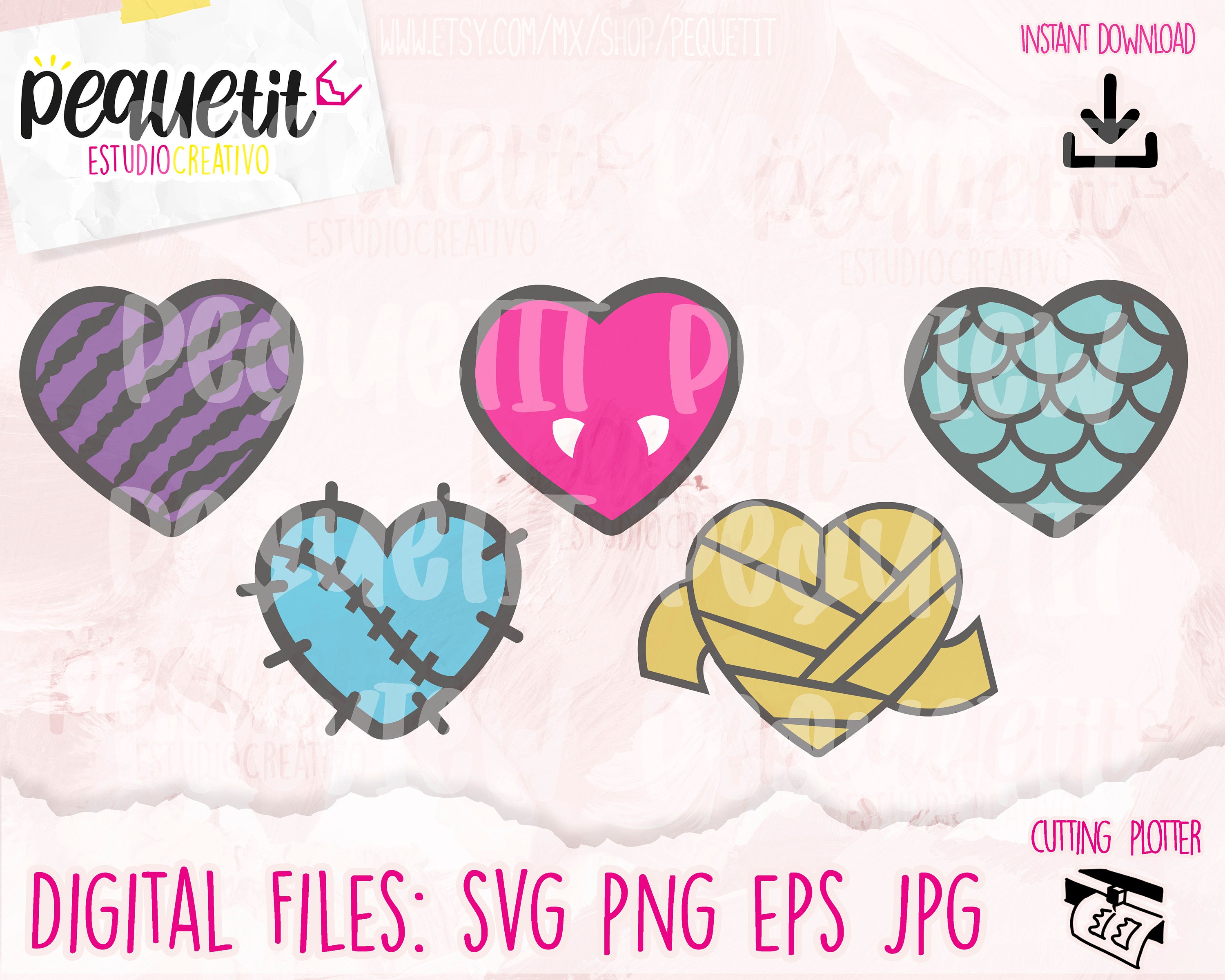 Monster Dolls Hearts Icons Digital Svg Cut File/eps/jpg/png/instant ...