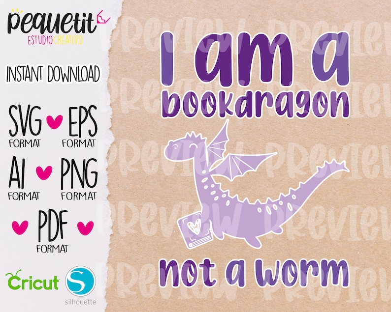 Booklover Svg Book Dragon Not a Bookworm SVG, Ai, Eps, Pdf, Png, Jpg ...