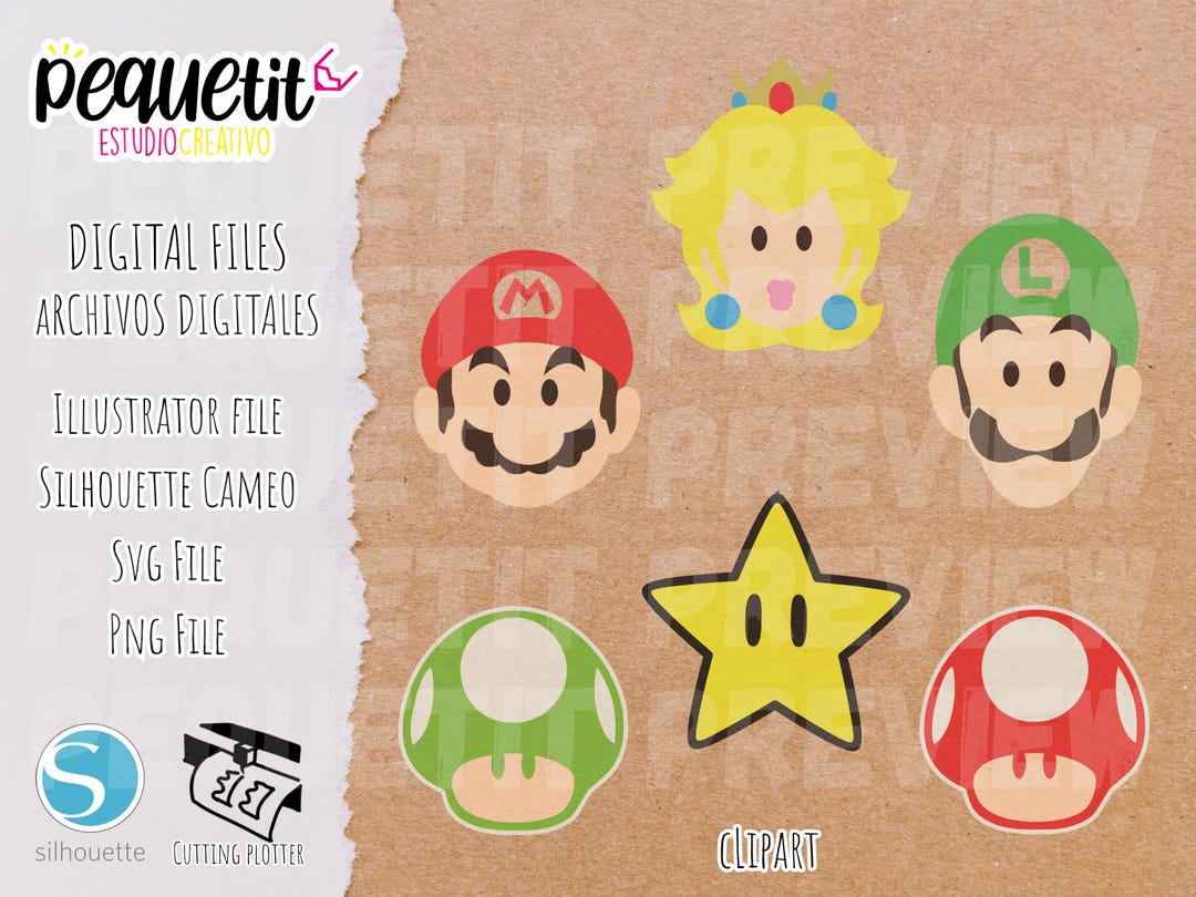 Clipart Mariobros, Bundle Mario Bros, Vynil Cut Mario Bros Topper, Ai ...