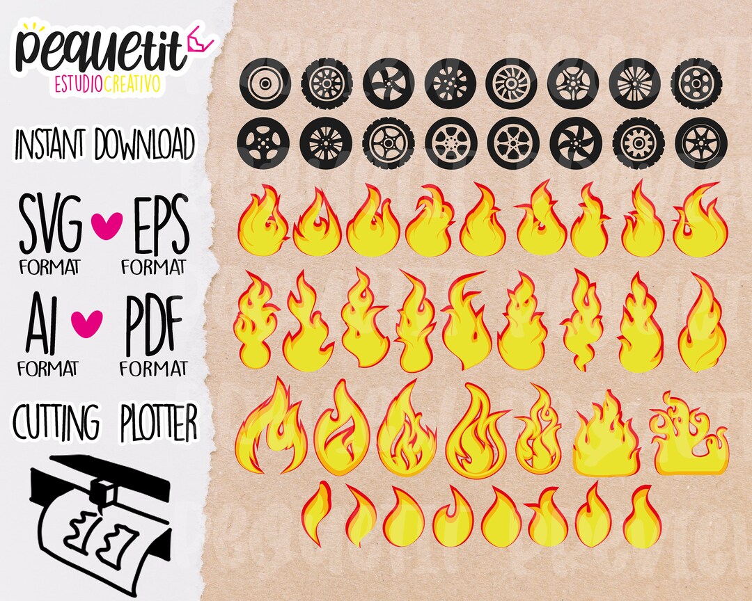 Big Bundle Fire+wheels SVG, Ai, Eps, Pdf, Png / Digital Cut File ...