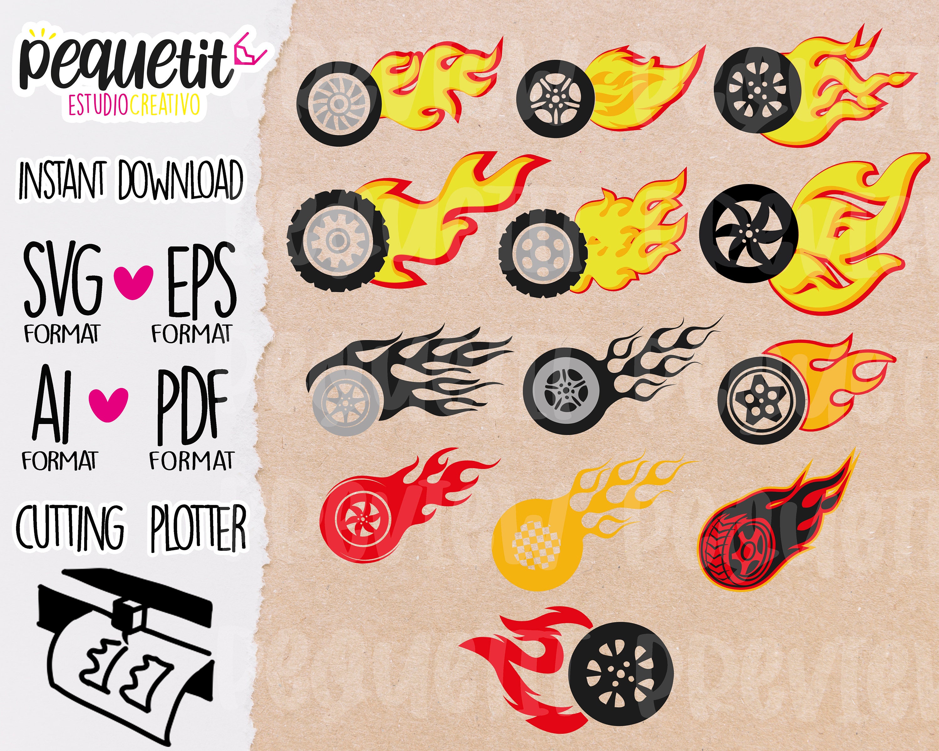 Bundle Fire Wheels SVG, Ai, Eps, Pdf, Png / Digital Cut File / Vinyl ...