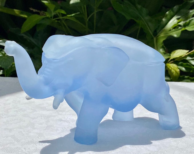 Tiara Blue Satin Glass Elephant Lidded Trinket Box - Etsy