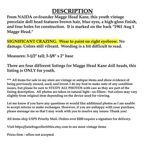 Magge Head Kane Vintage Porcelain Doll Head 1961 - Etsy