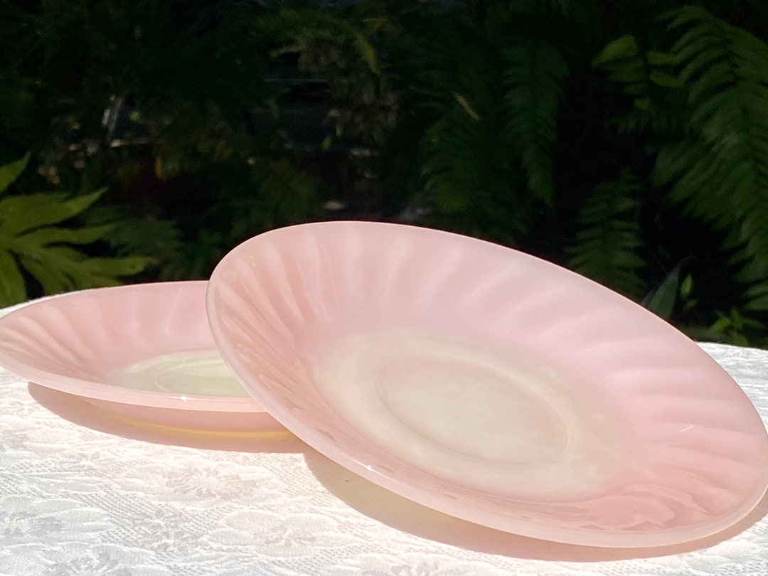 Vintage Fire King Pink Swirl Pair of Saucers - Etsy