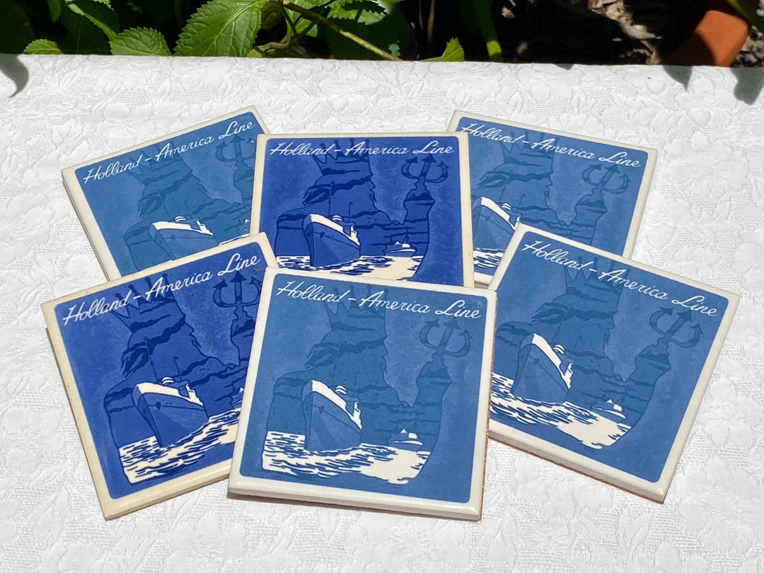 Vintage Holland America Blue Delft Tile Coasters Set of Six King ...