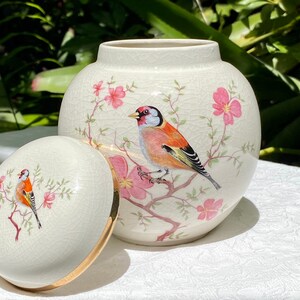 Vintage Arthur Wood Goldfinch on Apple Blossom Crackle Glaze Small ...